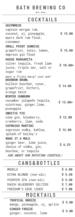 Beer Menu — Bath Brewing Company