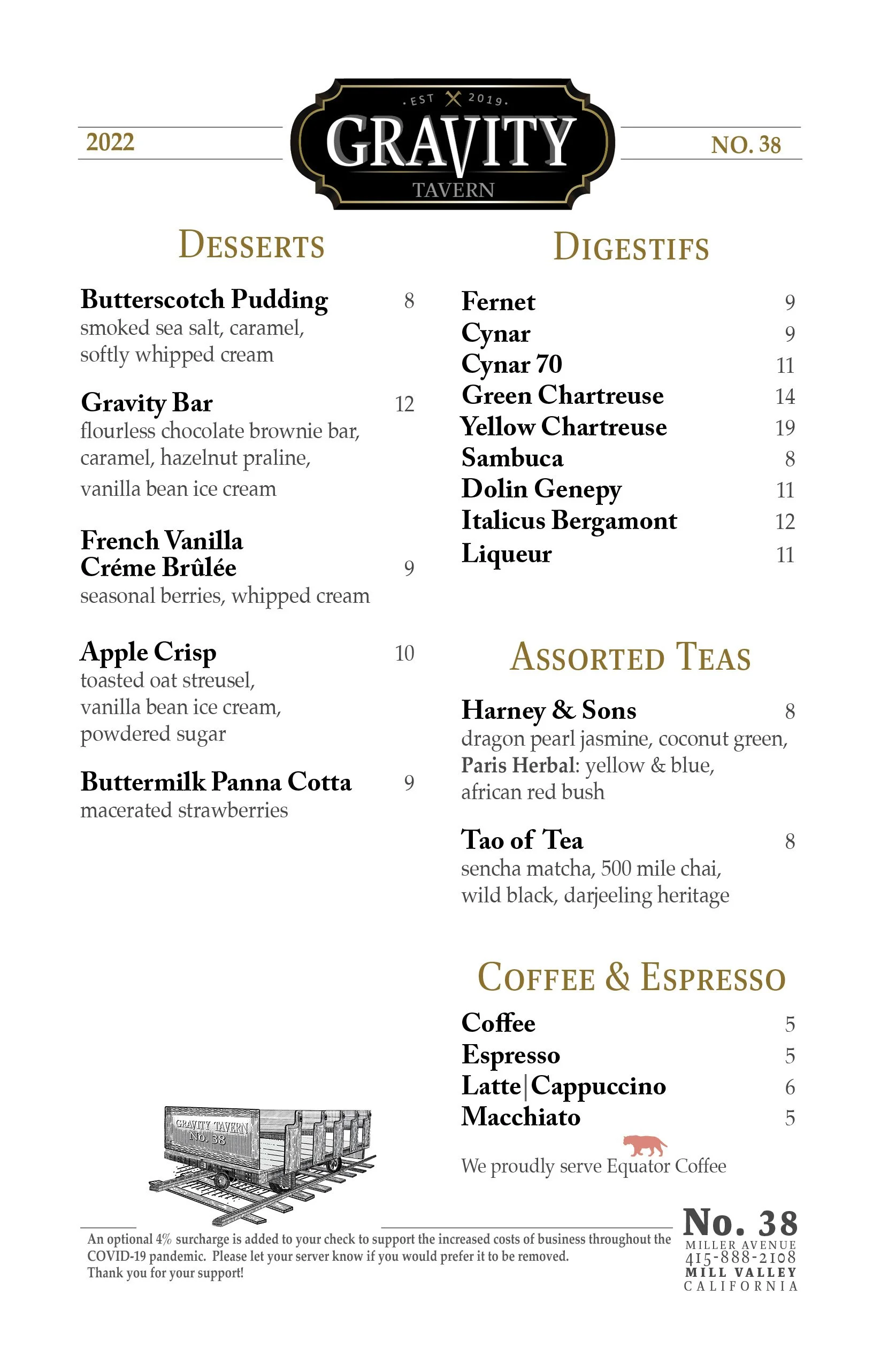 Desserts and Drinks — Gravity Tavern Mill Valley
