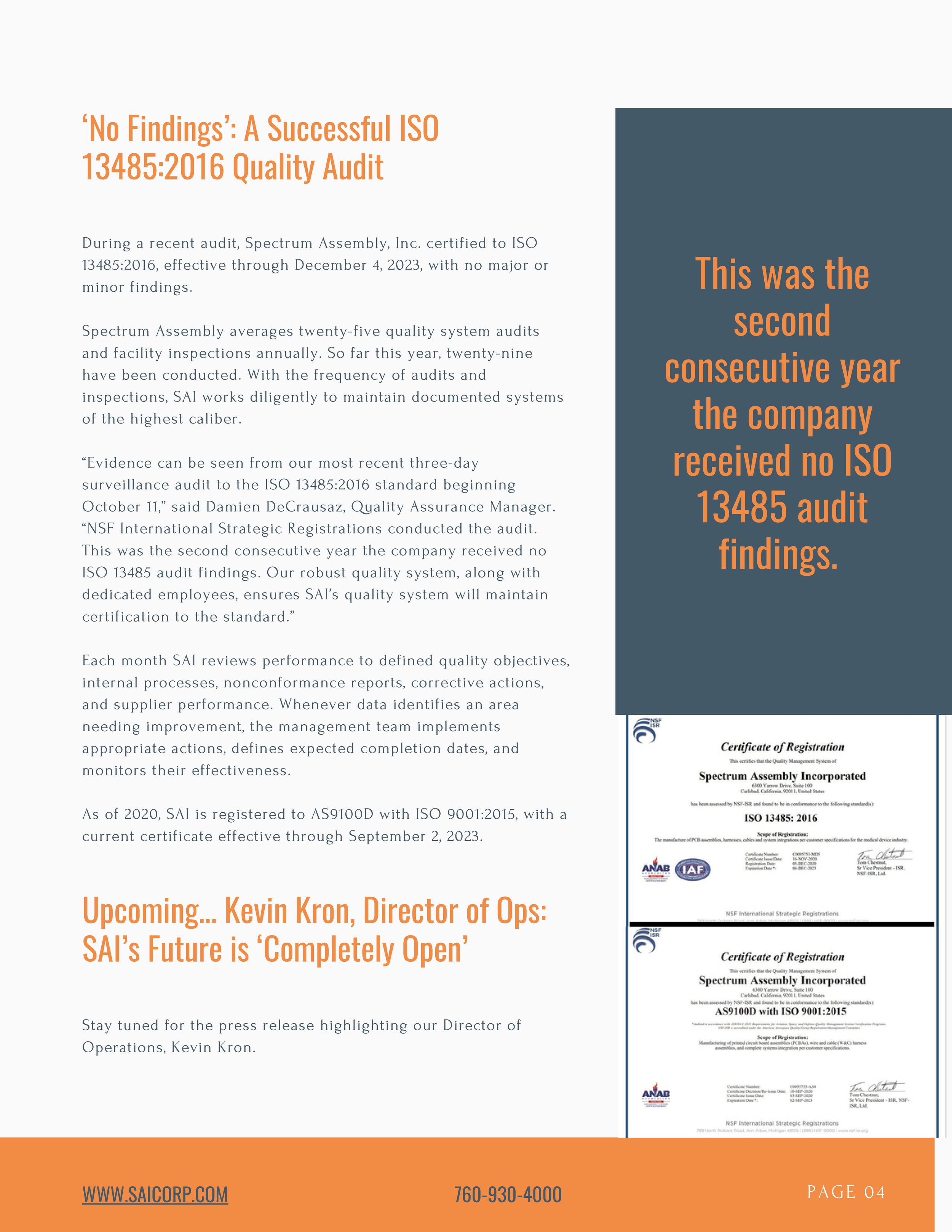 What's New at SAI? — Spectrum Assembly, inc