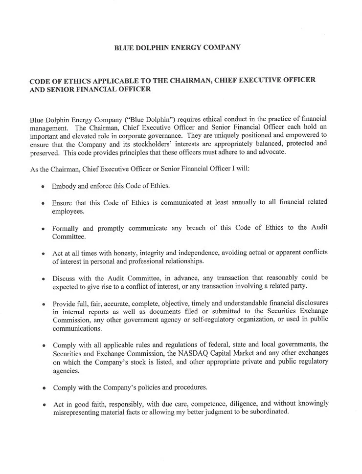 Governance — BLUE DOLPHIN ENERGY COMPANY