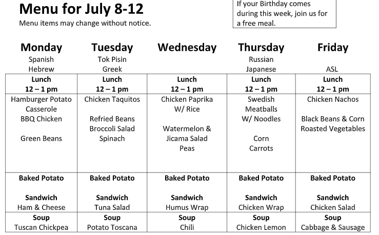 Dining Hall Menu — ILC
