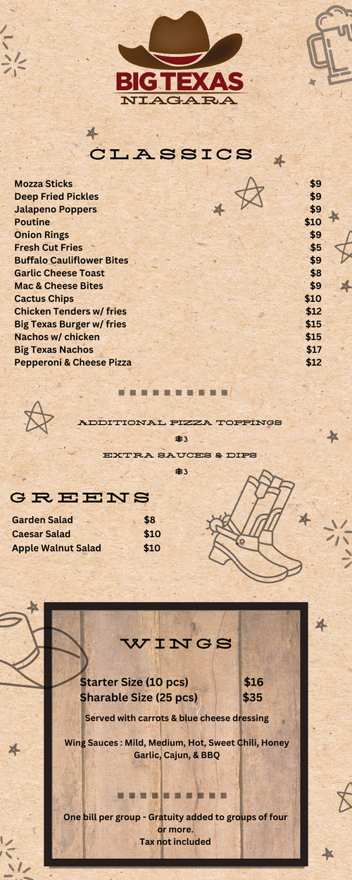 MENU — BIG TEXAS