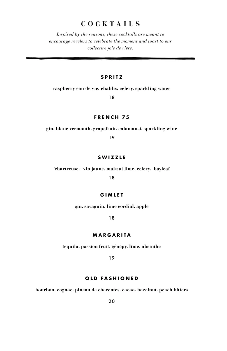 LE MENU DU BAR — b o n j o u r