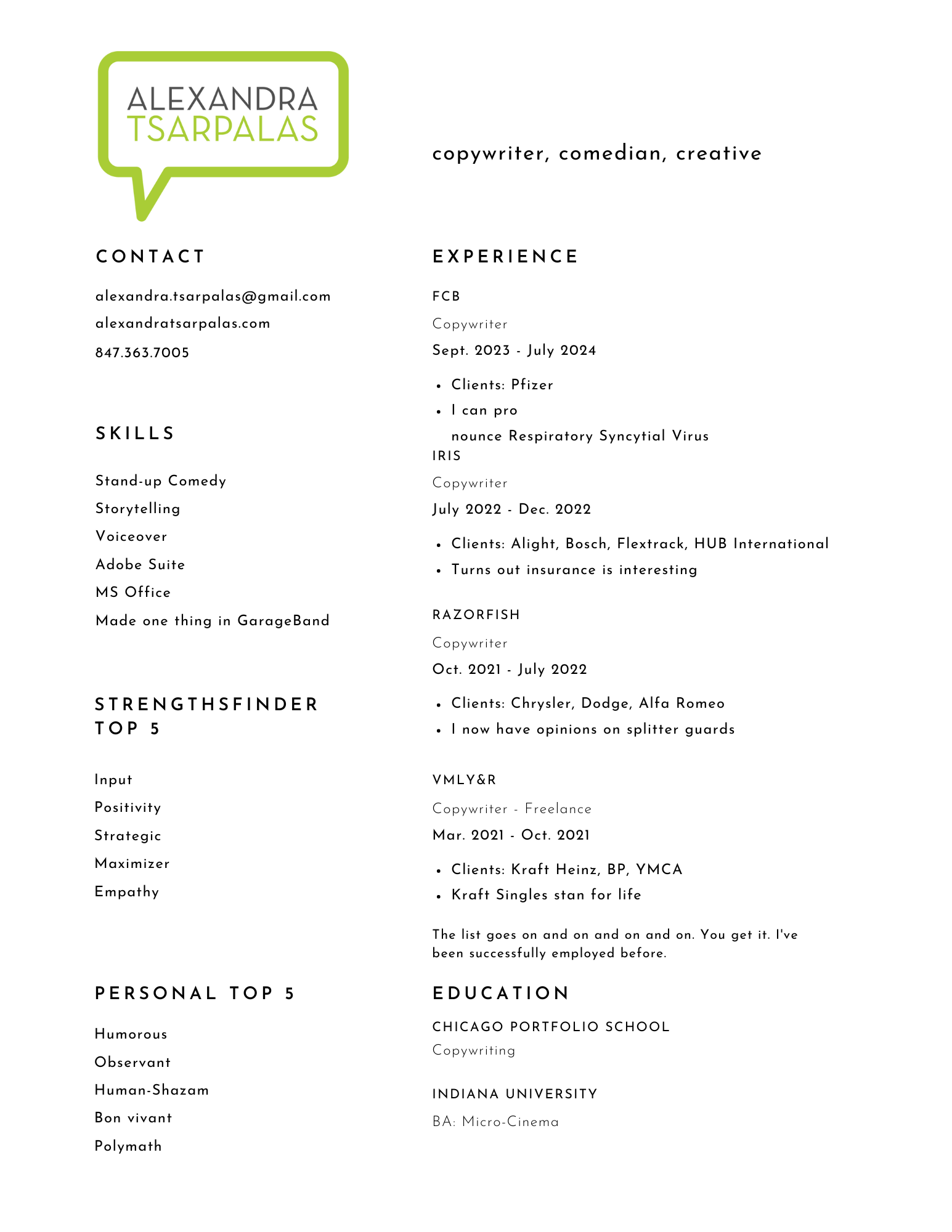 Resume — Alexandra Tsarpalas