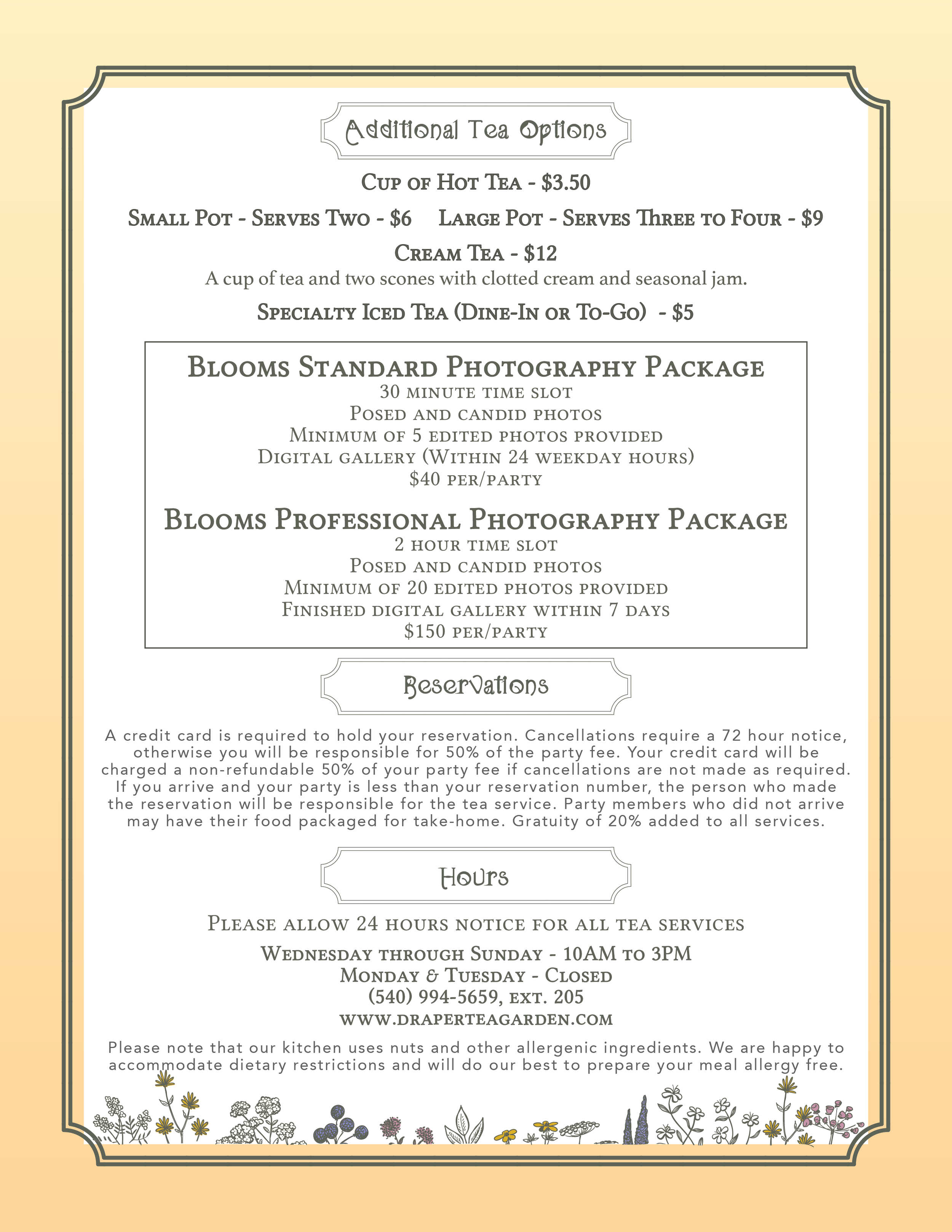 Tea Service Menu — Draper Blooms Tea Garden and Sipping Apothecary