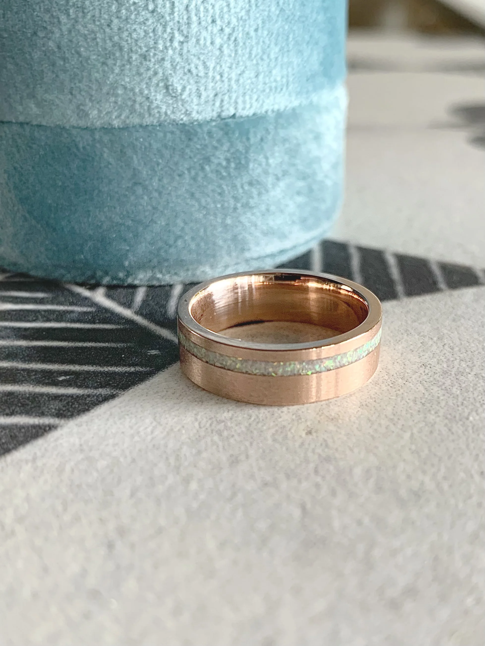 Offset Whiskey Wood Inlay 8mm Pipe Cut Cobalt Wedding Band | Ooh! Aah ...