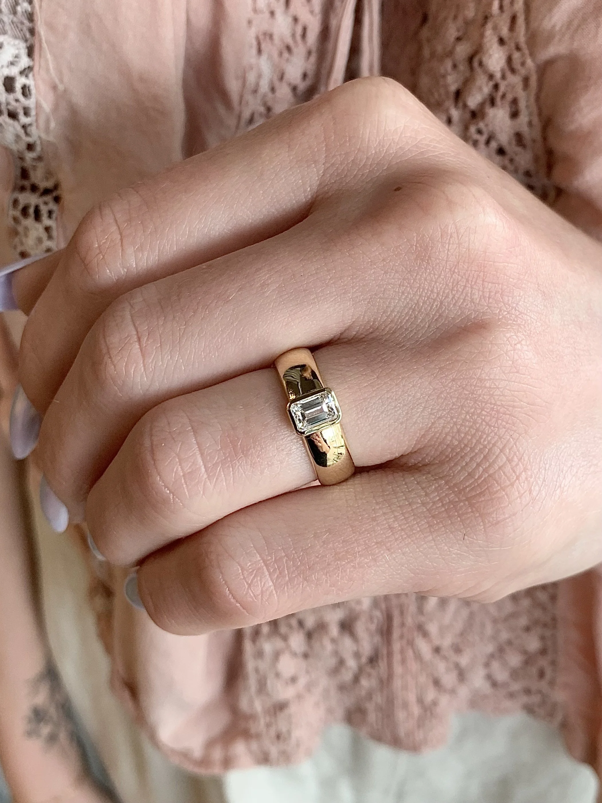 Ryan Full Bezel Set Mossainite 14k Yellow Gold Engagement Ring | Ooh ...