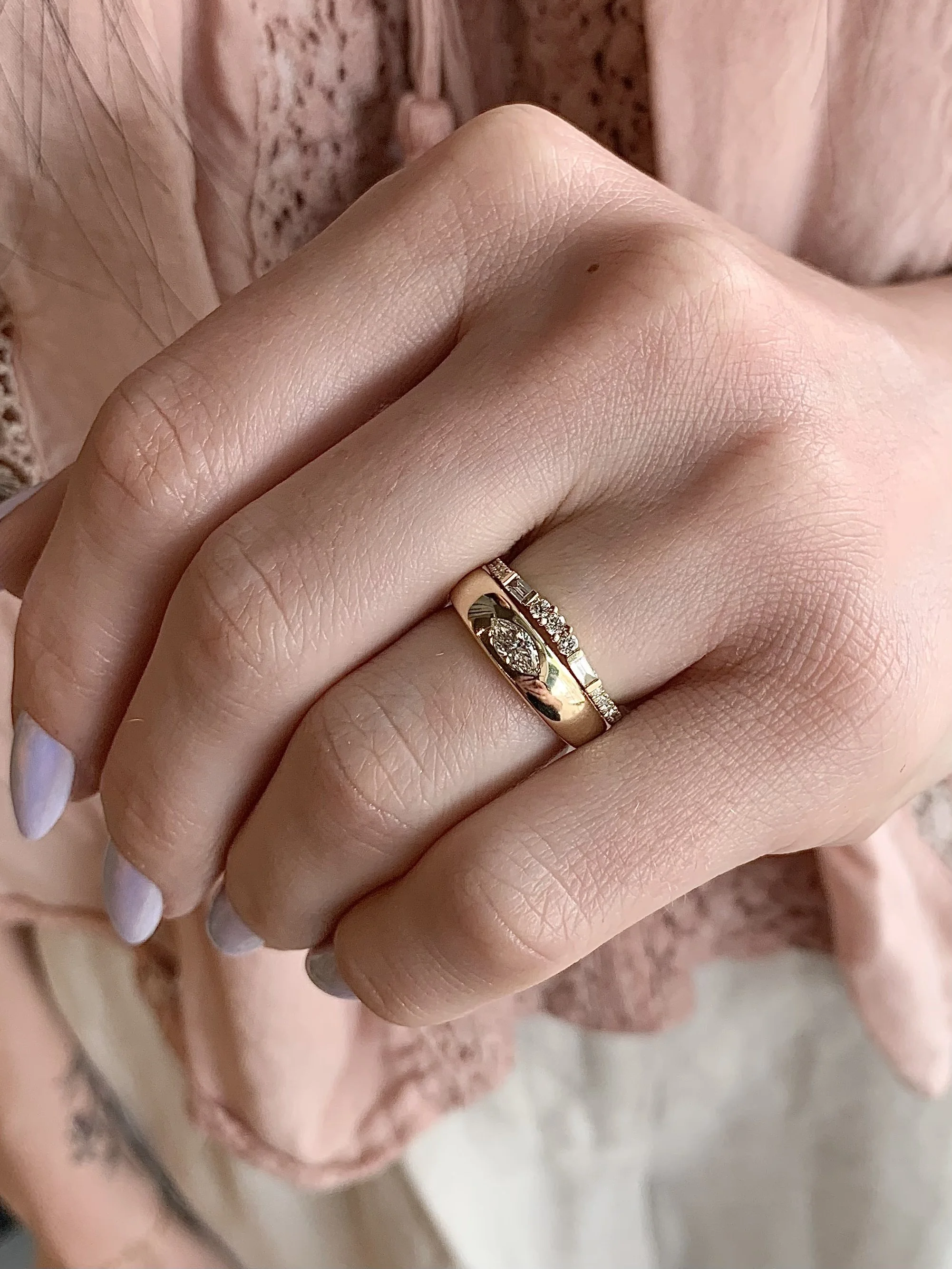 Marquis Cut Diamond Inset Domed 14k Yellow Gold Engagement Ring ...