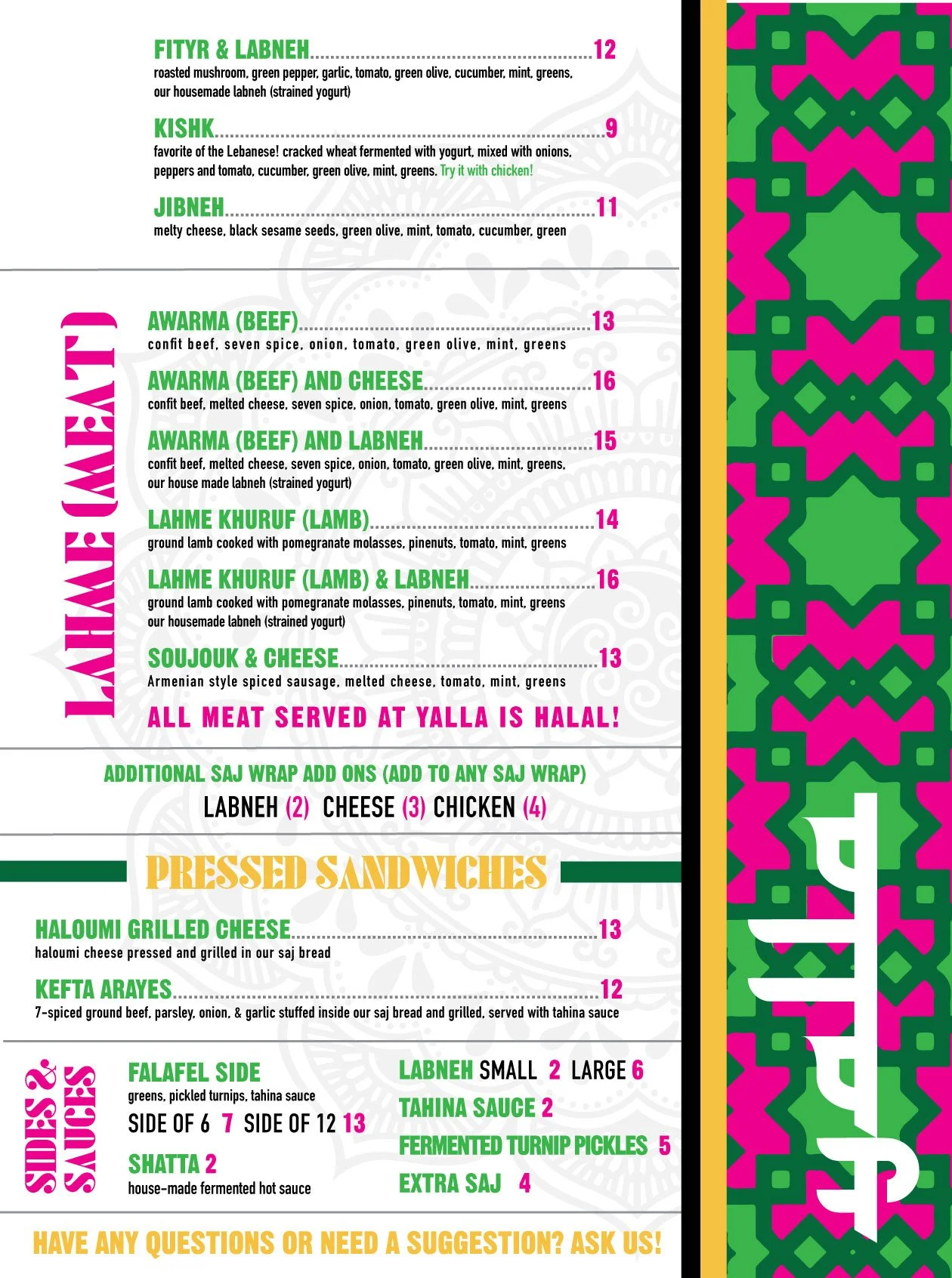 Menu | Yalla Seattle — Yalla Seattle