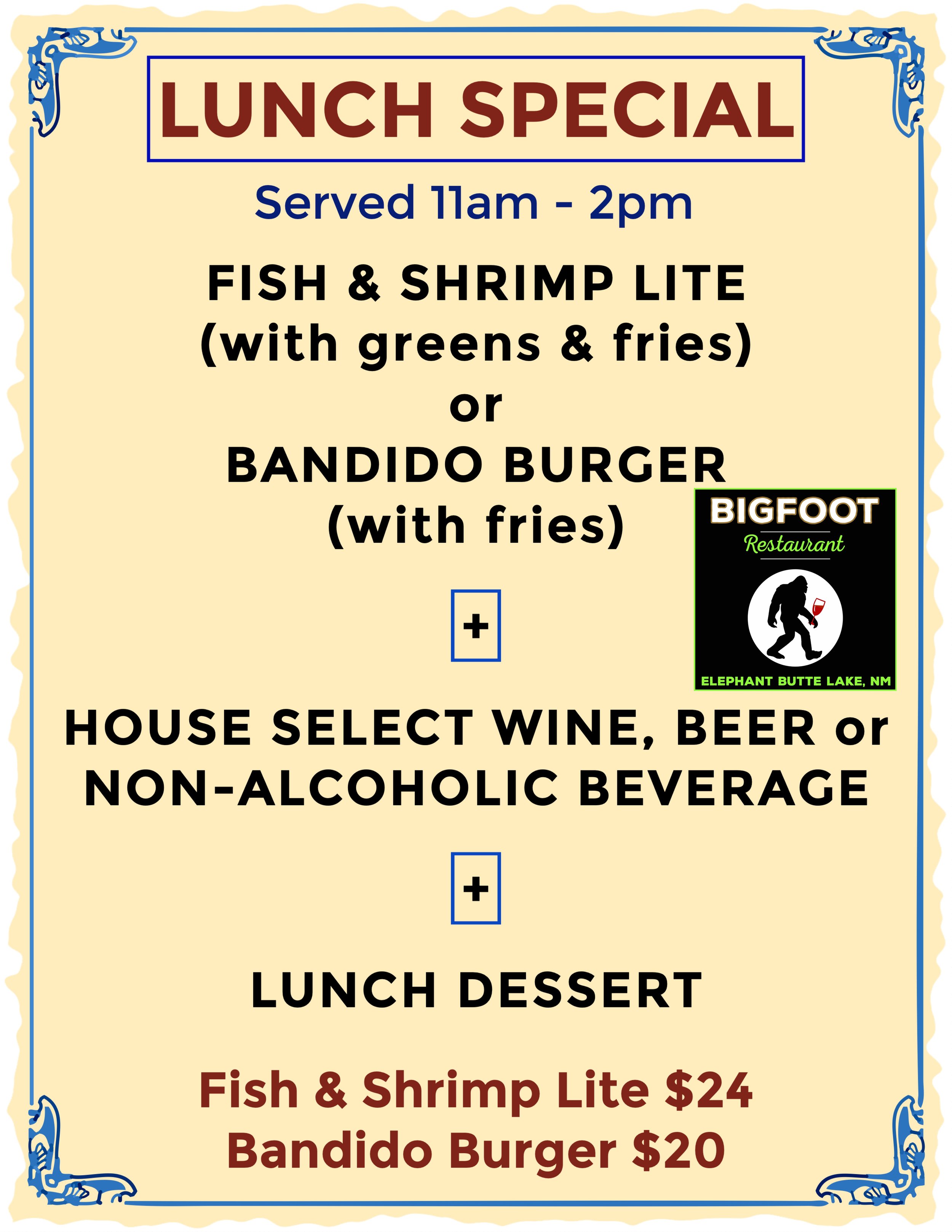 Lunch Specials — Bigfoot Restaurant
