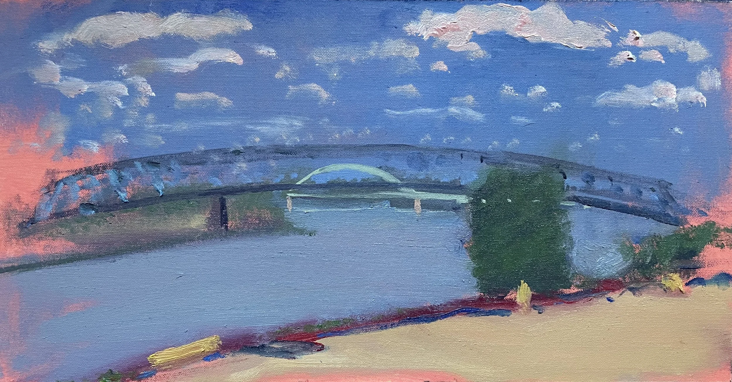 Aaron Lubrick, Cincinnati Bridges with Green & Orange (River Boat Row ...