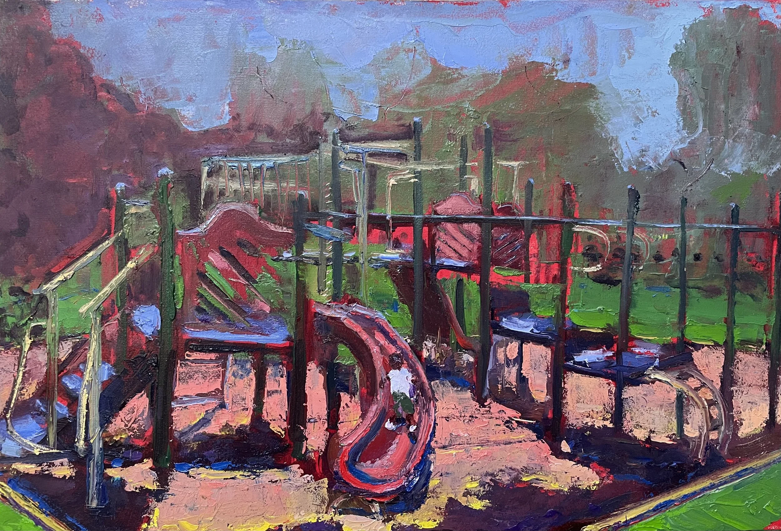 Aaron Lubrick, Playground with Kid Sliding (Shawnee Park) — PYRO Gallery