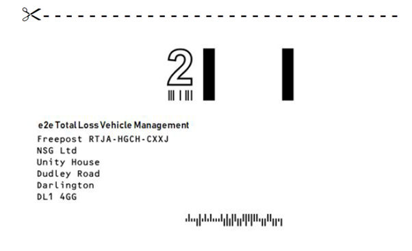 Freepost label — e2e Total Loss Vehicle Management