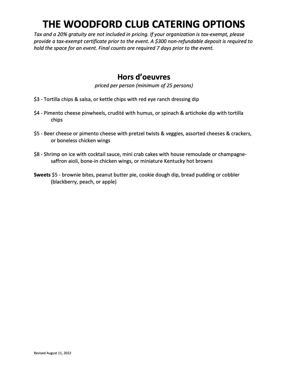 Events menu — The Woodford Club - Restaurant. Golf. Tennis. Swimming ...