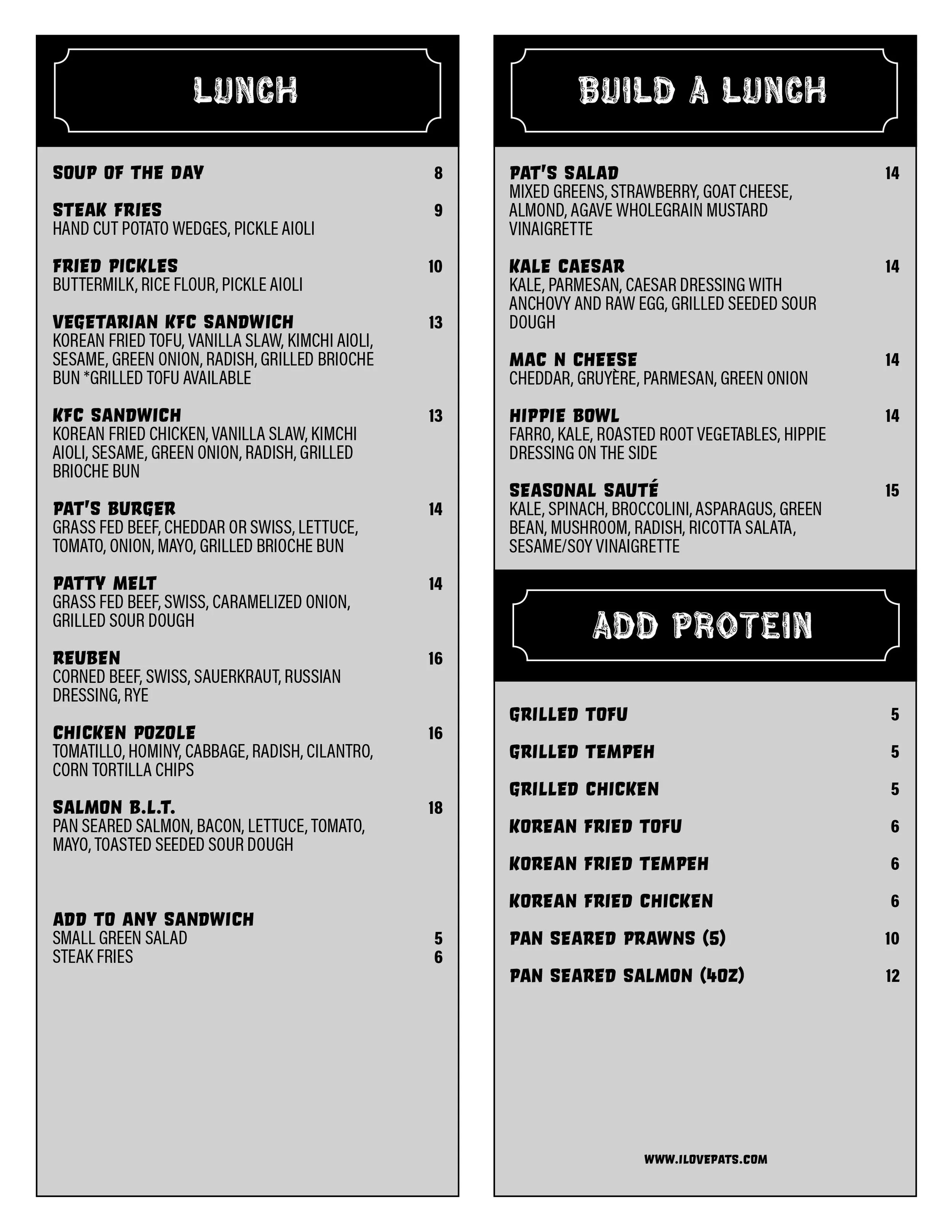 Pat's International — Menu