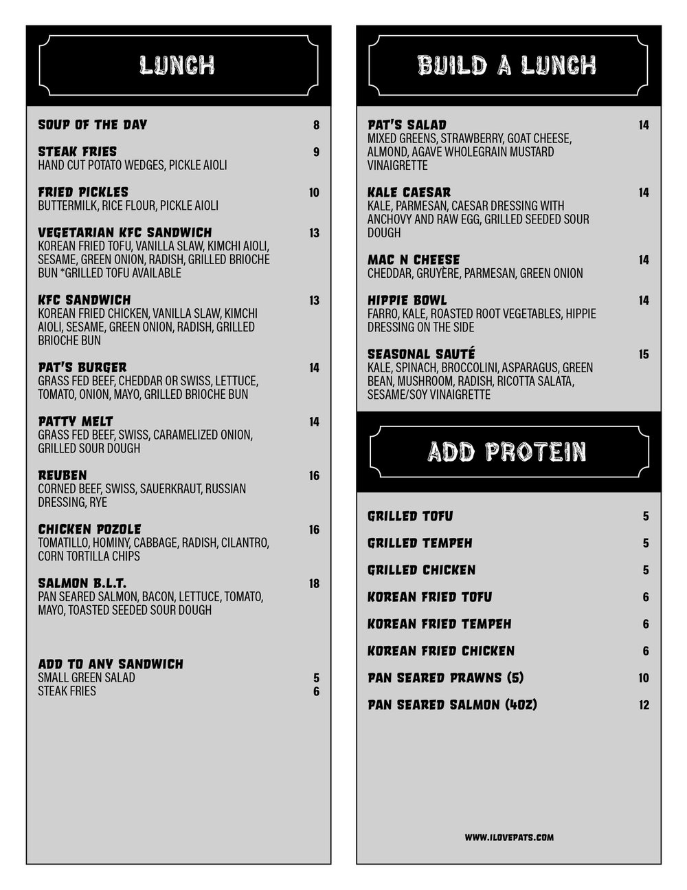 Pat's International — Menu