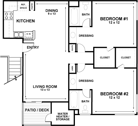 Plan F Executive Two Bedroom, Two Bath — Harbor Village Apartments