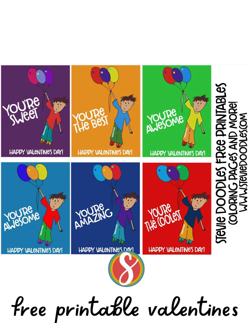 Free Printable Boy With Balloons Valentines — Stevie Doodles