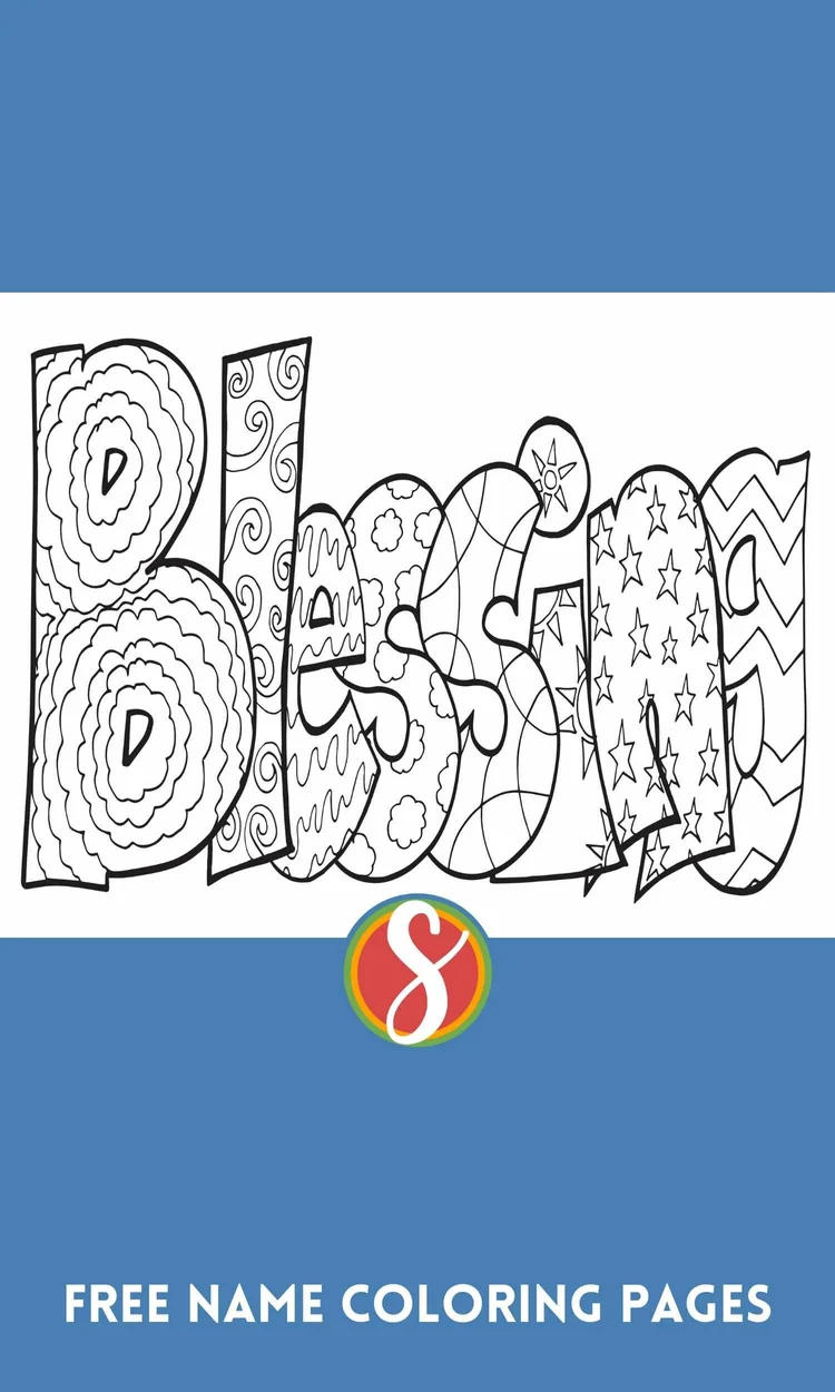BLESSING- Free Name Coloring — Stevie Doodles