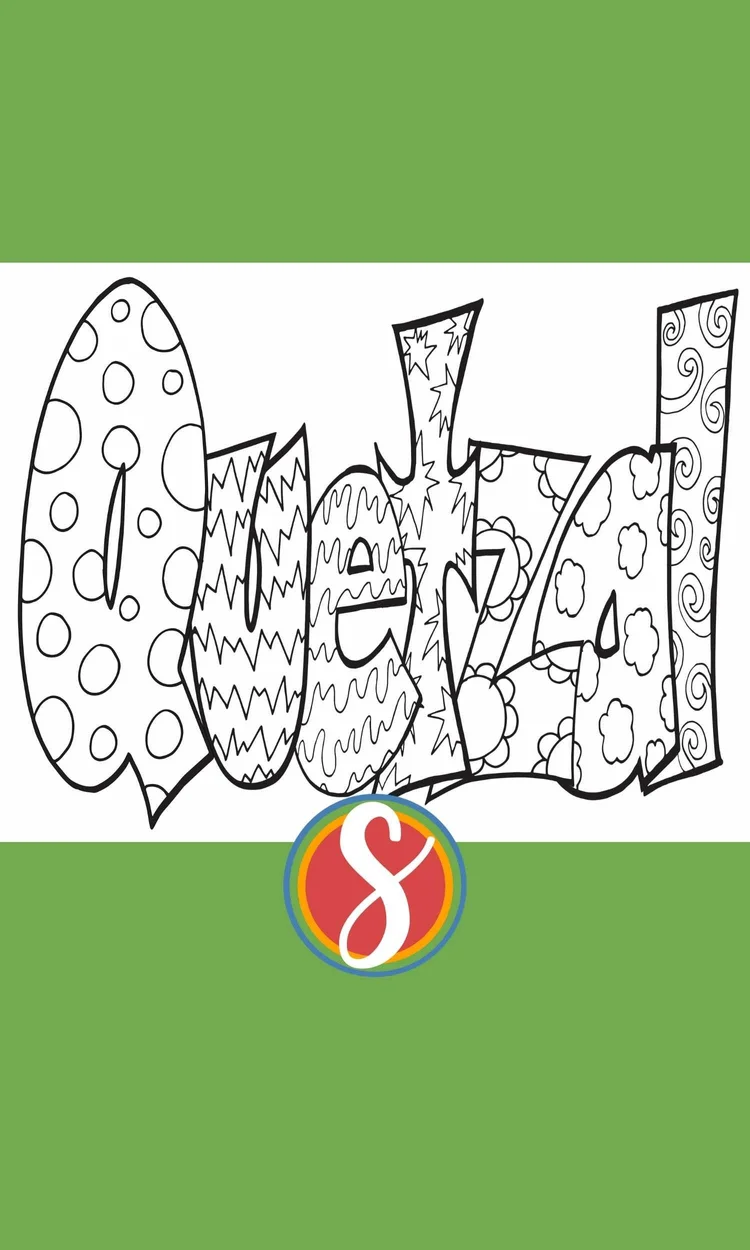 Free Quetzal Name Coloring Page Printable — Stevie Doodles