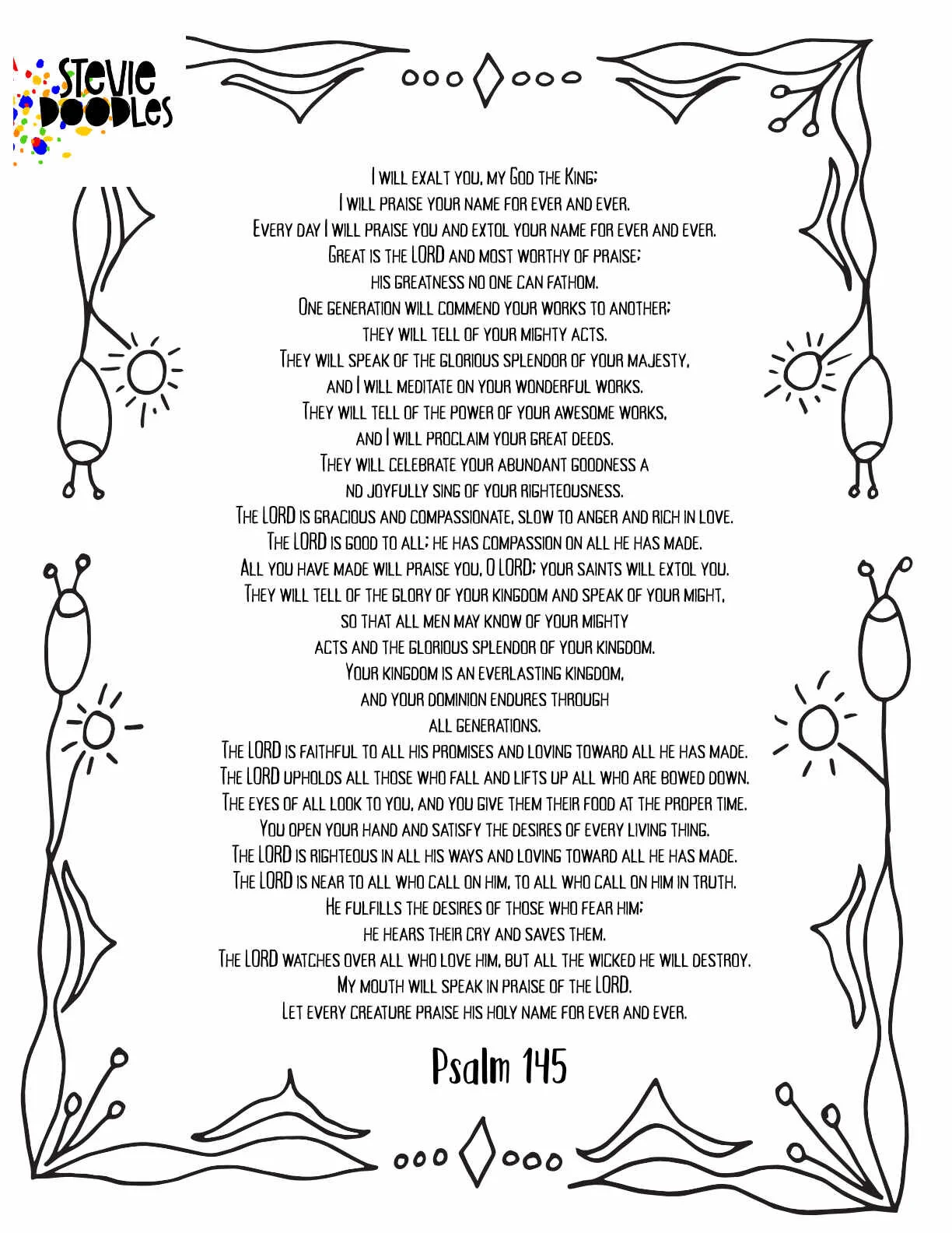 Psalms 141 - 150 - Free Coloring — Stevie Doodles