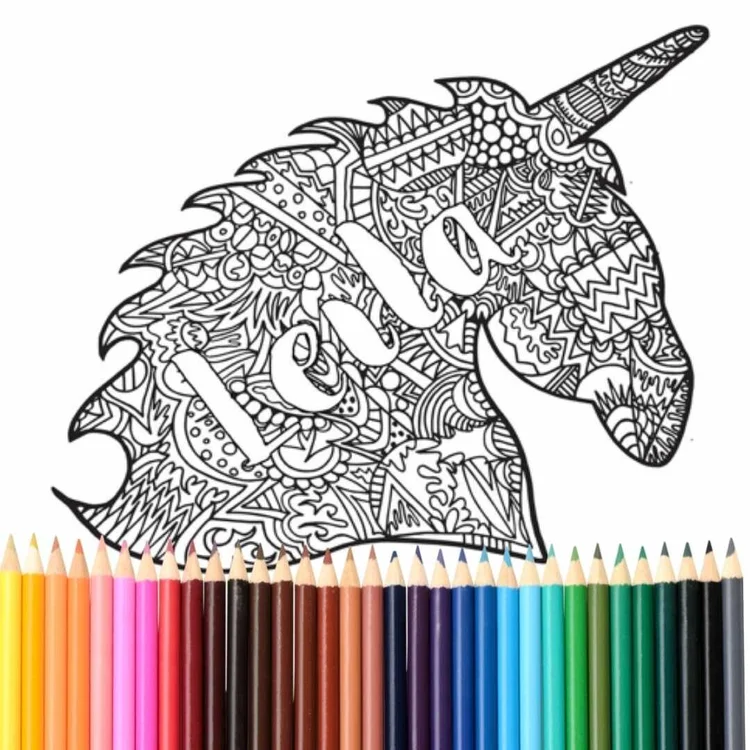 Personalized Zentangle Unicorn Coloring Pages — Stevie Doodles
