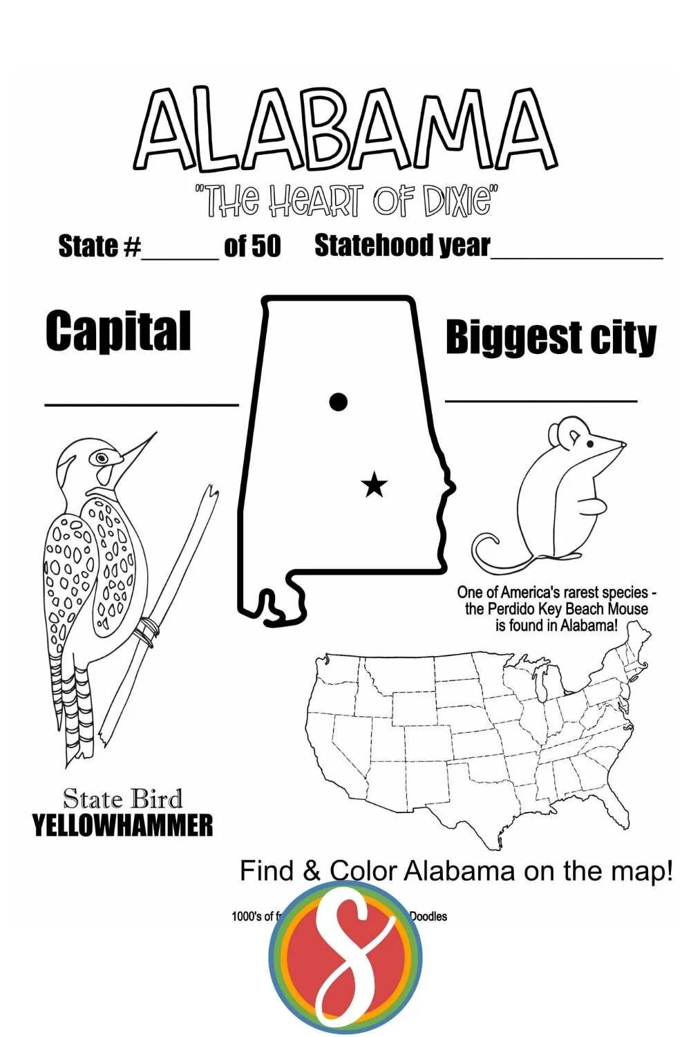 Free Alabama Coloring Pages — Stevie Doodles