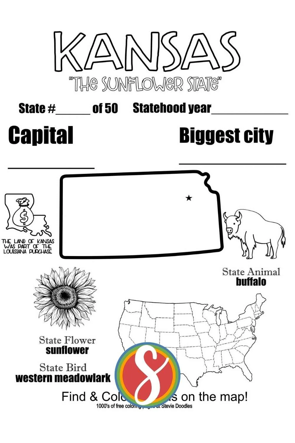 Free Kansas Coloring Pages — Stevie Doodles