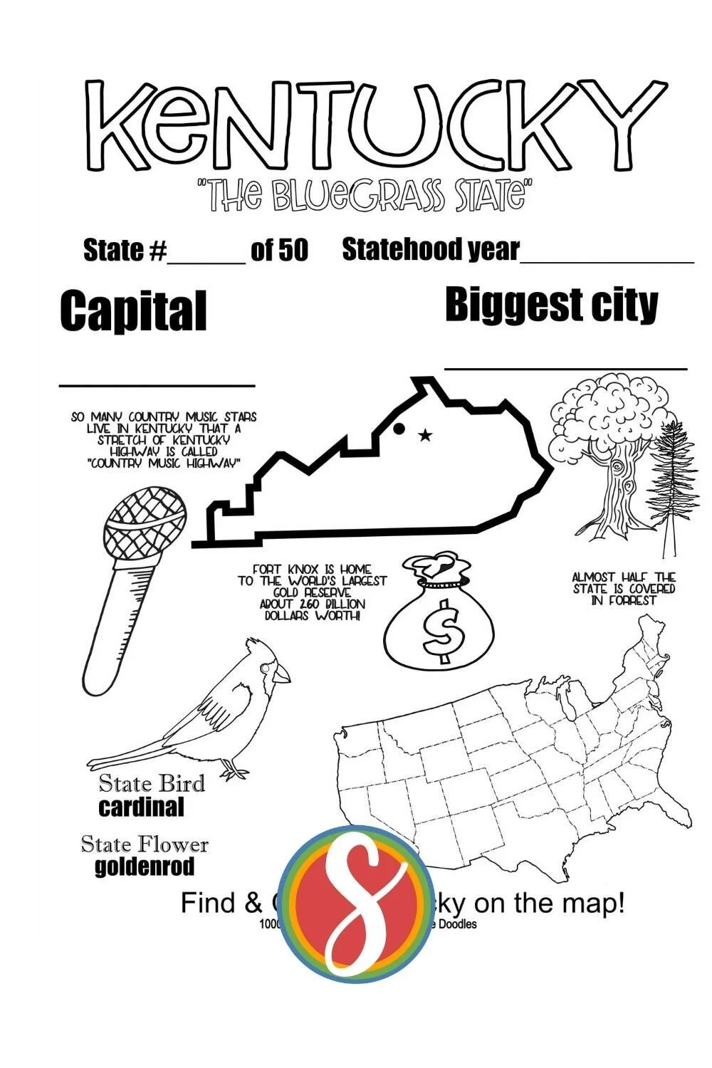 Free Kentucky Coloring Pages — Stevie Doodles