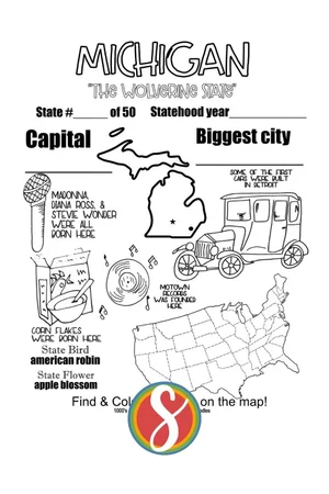 Free Michigan Coloring Pages — Stevie Doodles