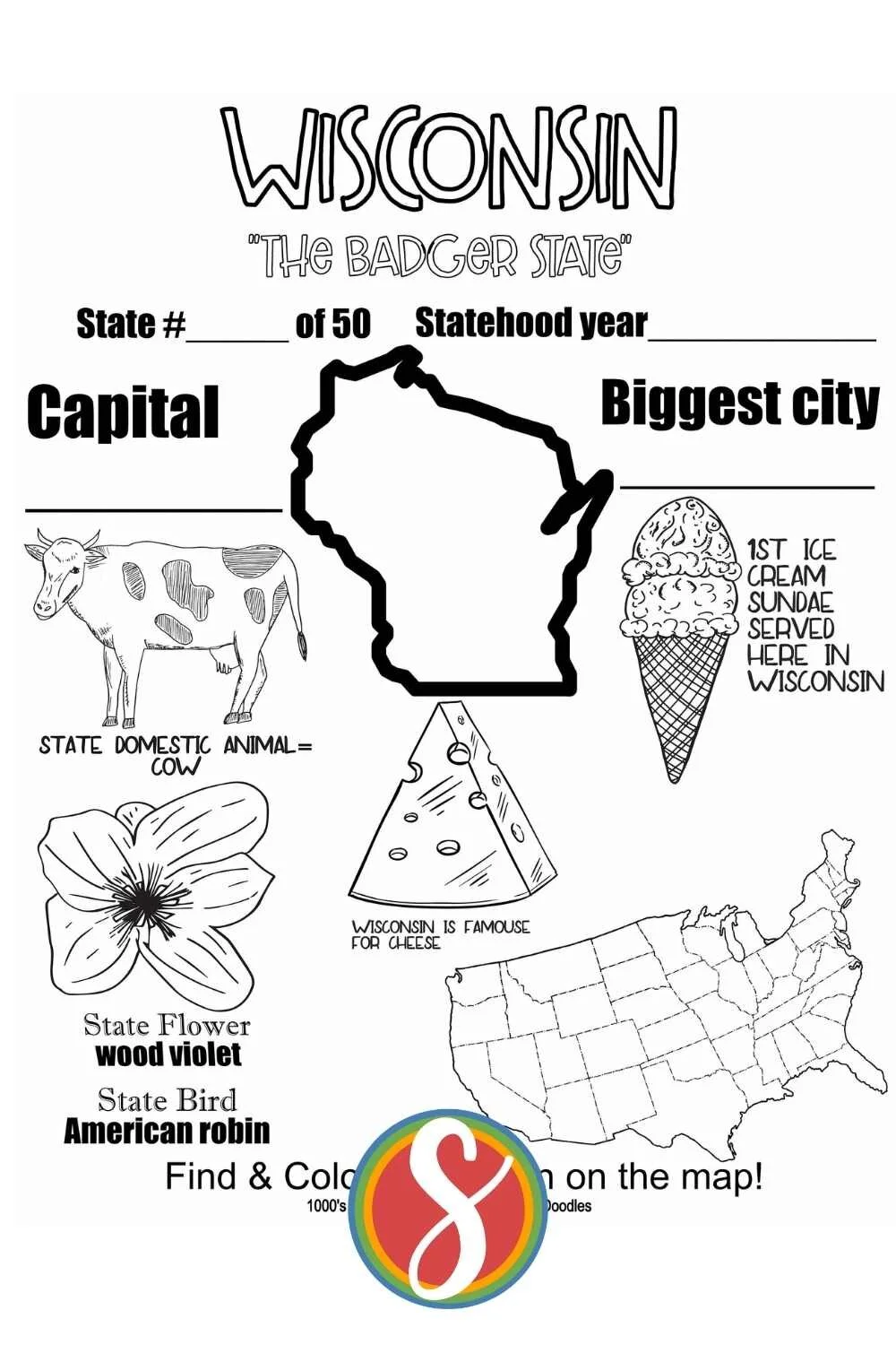 Wisconsin State Coloring Page Sketch Coloring Page