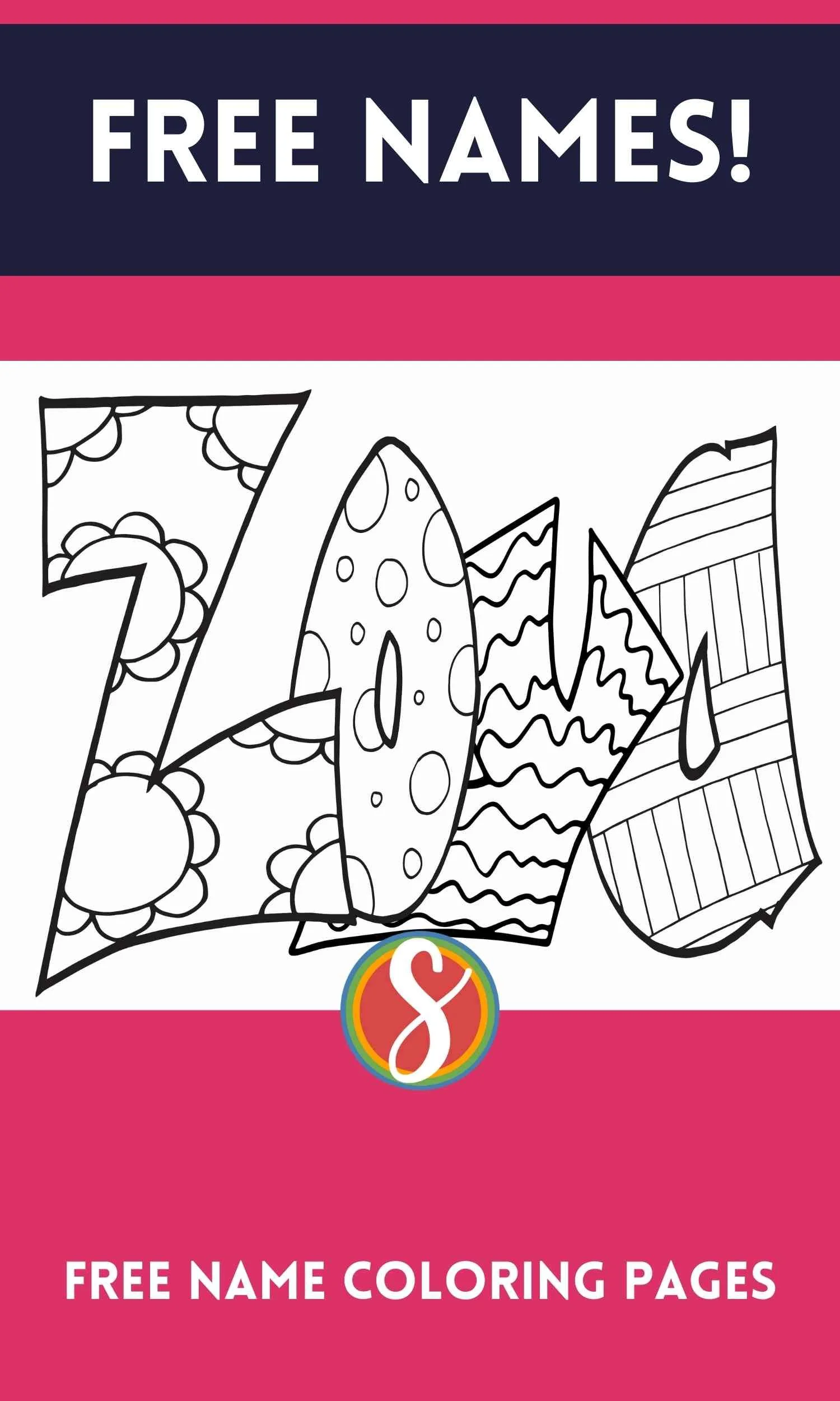 Free ZOYA Name Coloring Page Printable — Stevie Doodles