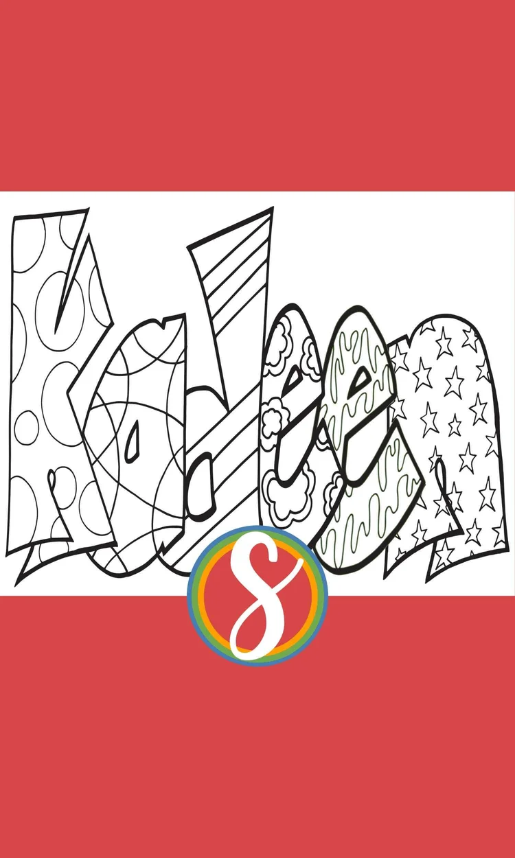 Free "Kadeen" Name Coloring Page — Stevie Doodles