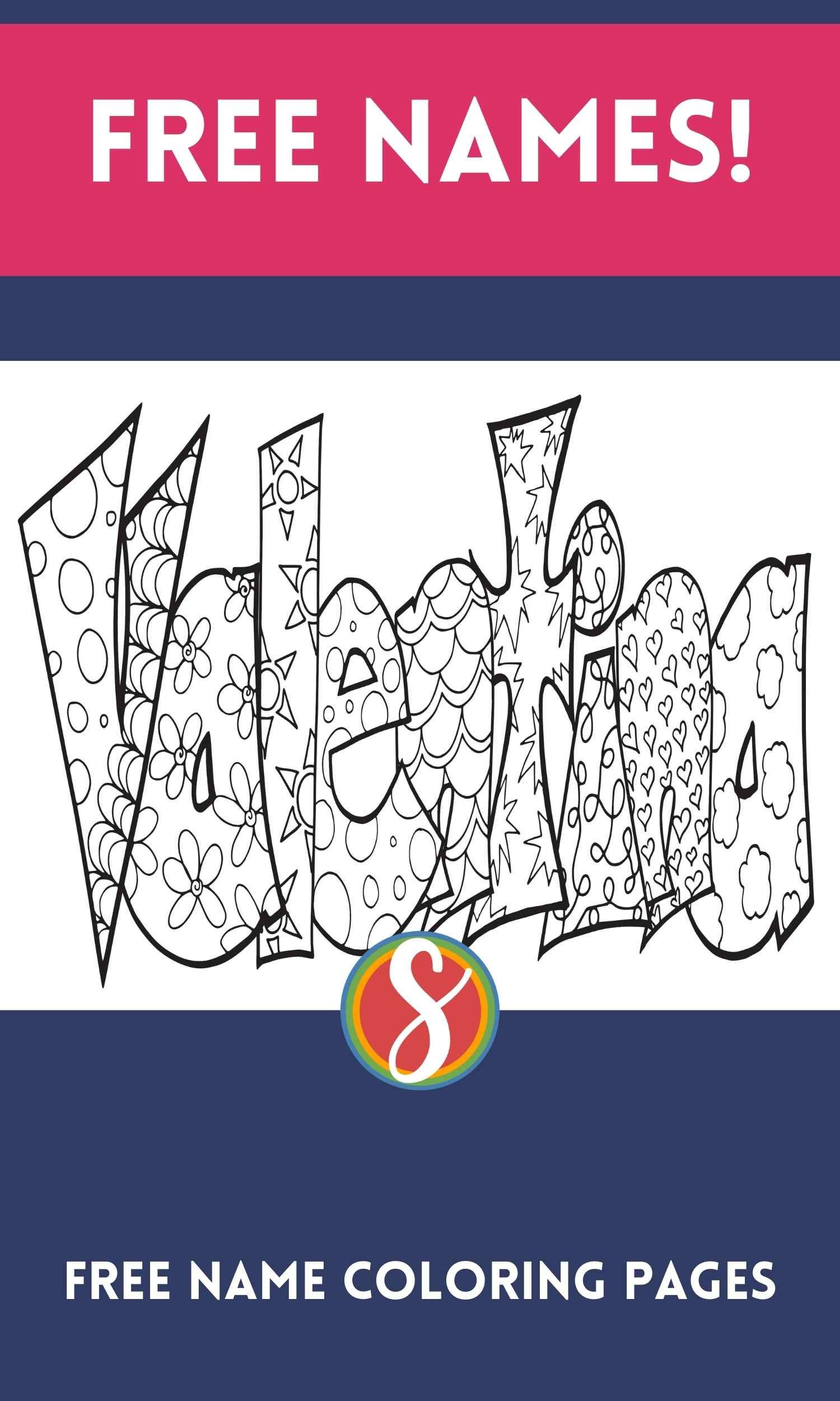 Free VALENTINA Name Coloring Page Printable — Stevie Doodles