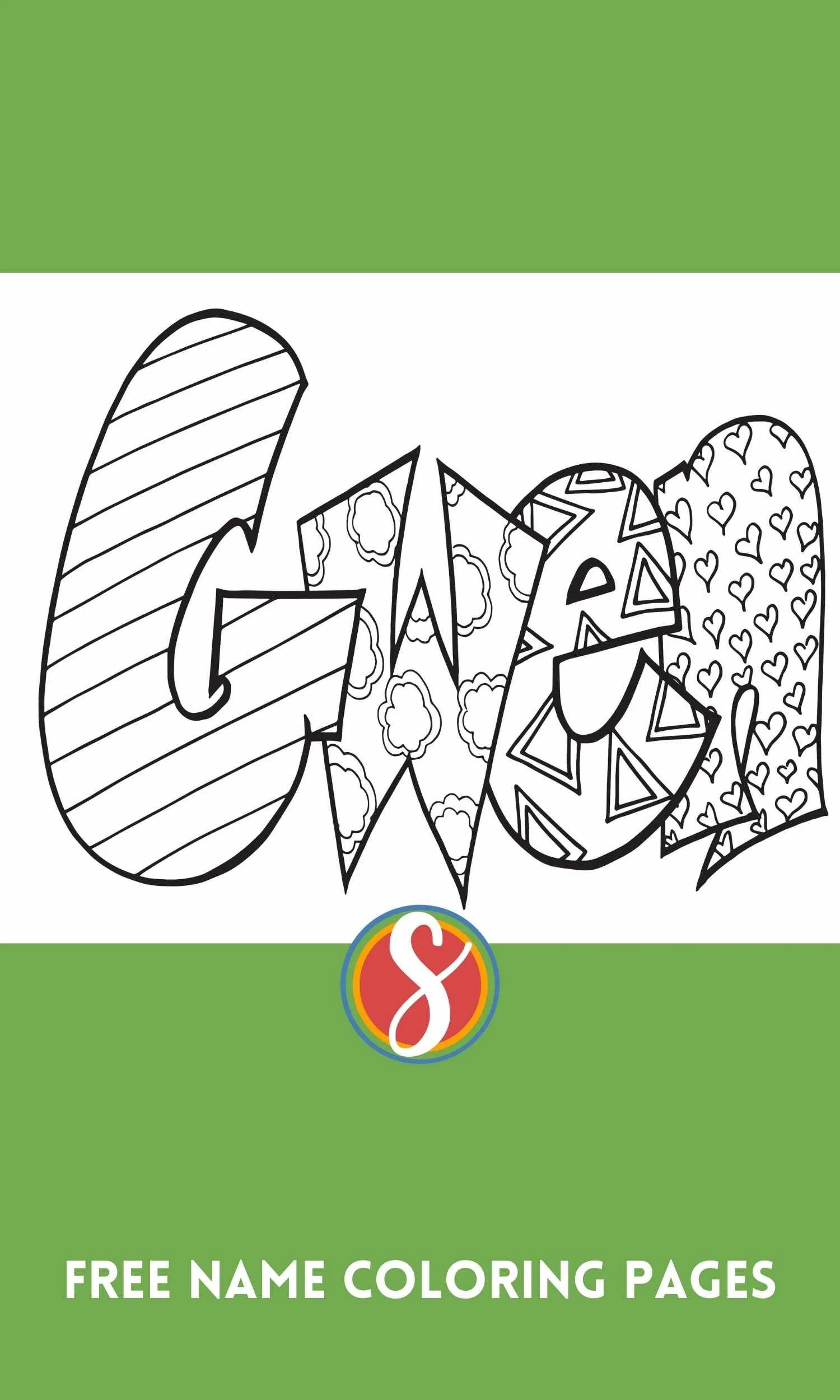 Free GWEN Name Coloring Page Printable — Stevie Doodles