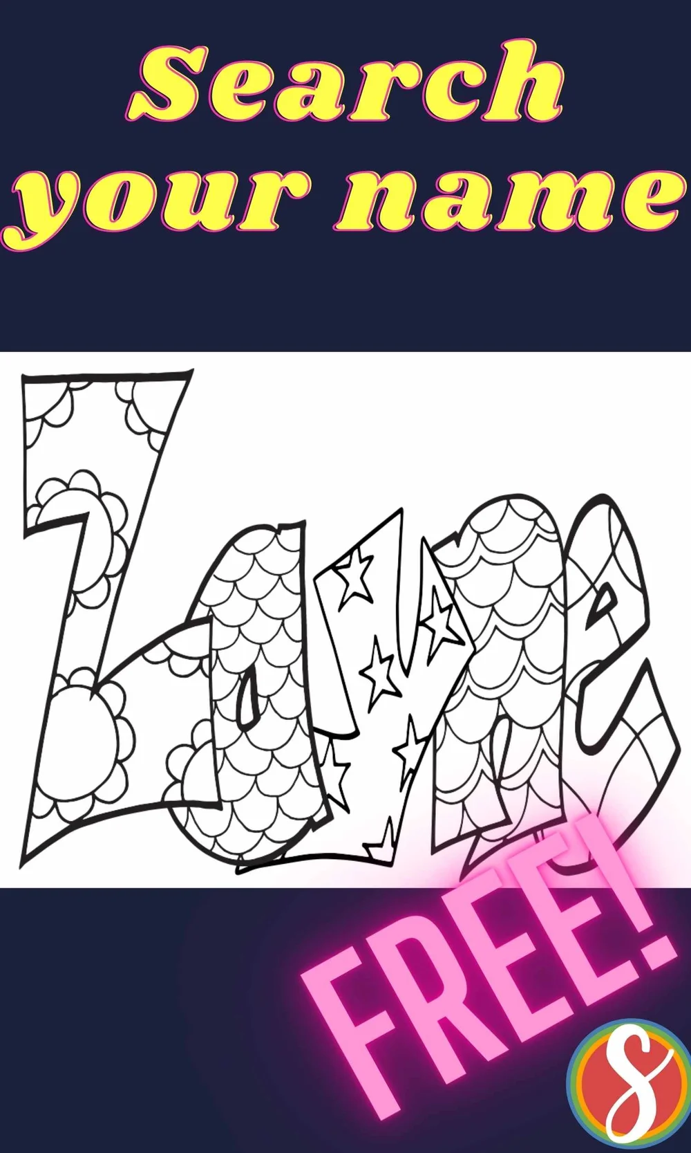 ZAYNE Free Name Coloring Page — Stevie Doodles