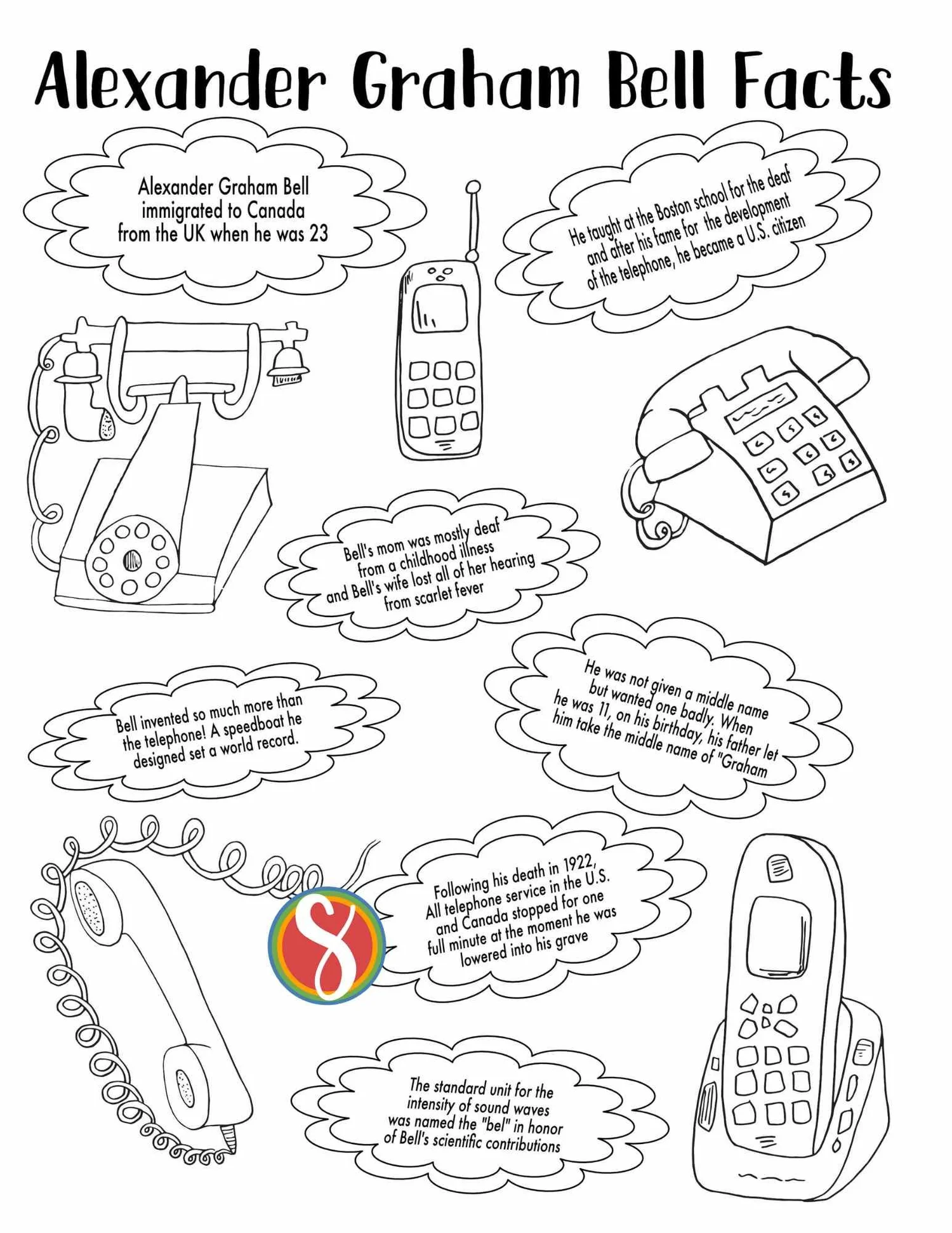 Alexander Graham Bell Coloring Printables — Stevie Doodles