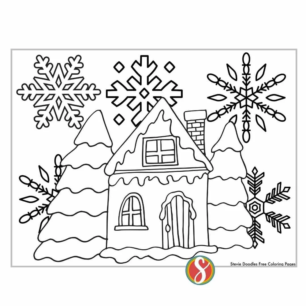 Free Snowy Cabin Coloring Pages — Stevie Doodles