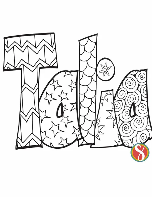 Free TALIA Name Coloring Page — Stevie Doodles