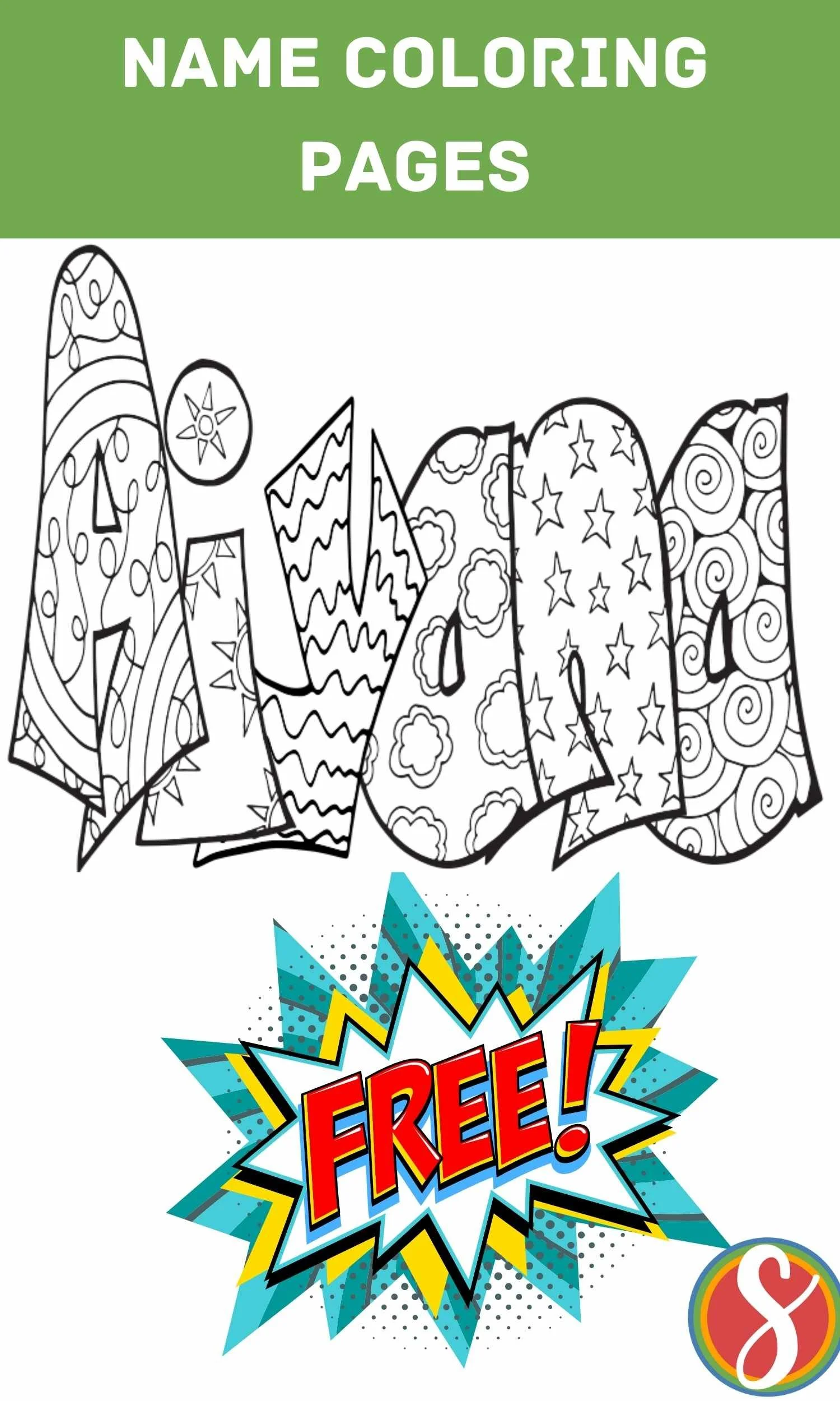 AIYANA Free Name Coloring Page — Stevie Doodles