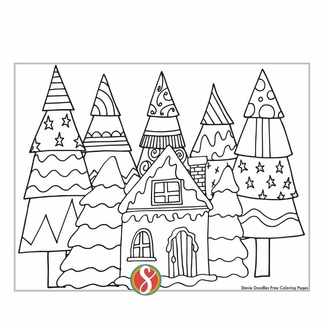 Free Snowy Cabin Coloring Pages — Stevie Doodles