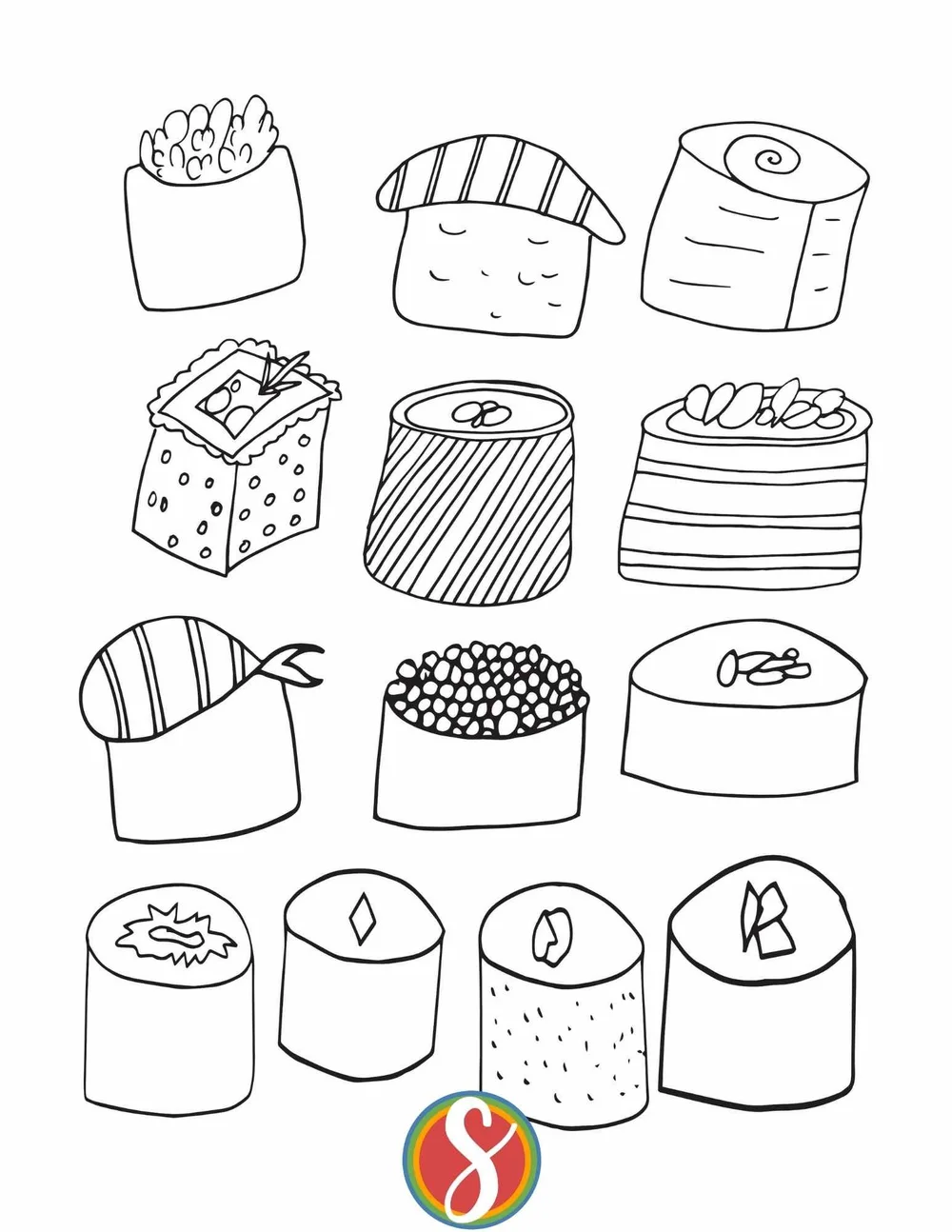 Free Sushi Coloring Pages — Stevie Doodles