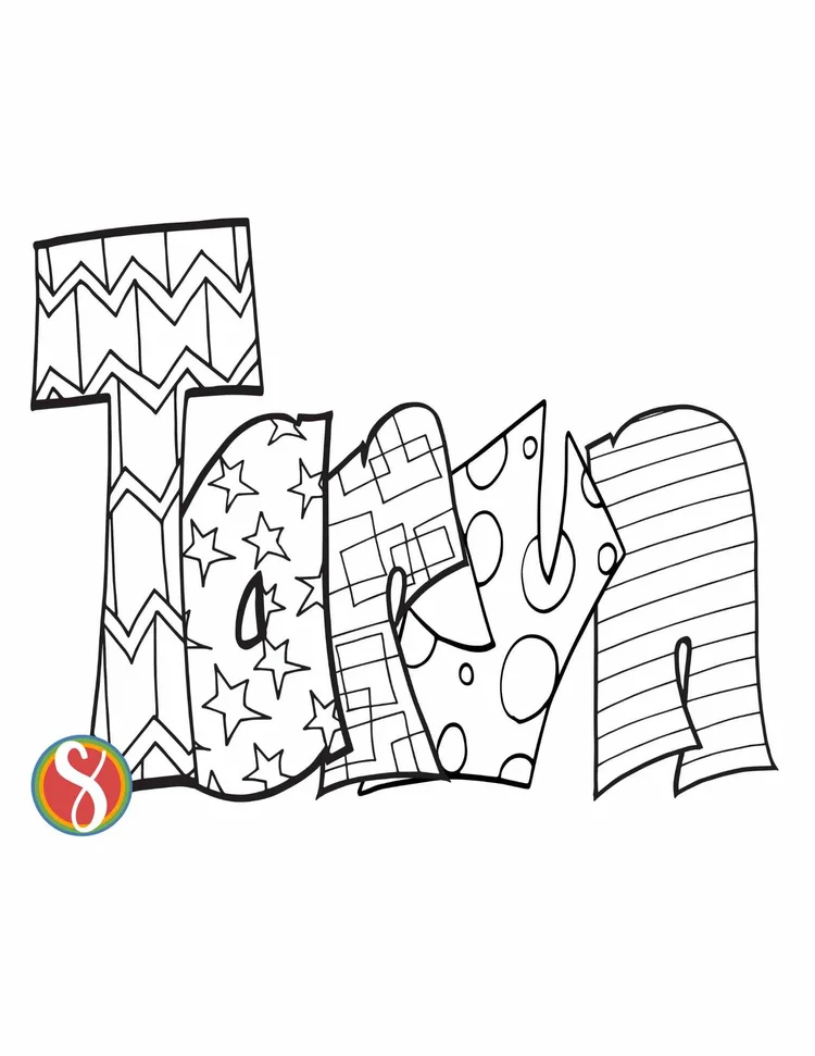 Free TARYN Name Coloring Page — Stevie Doodles