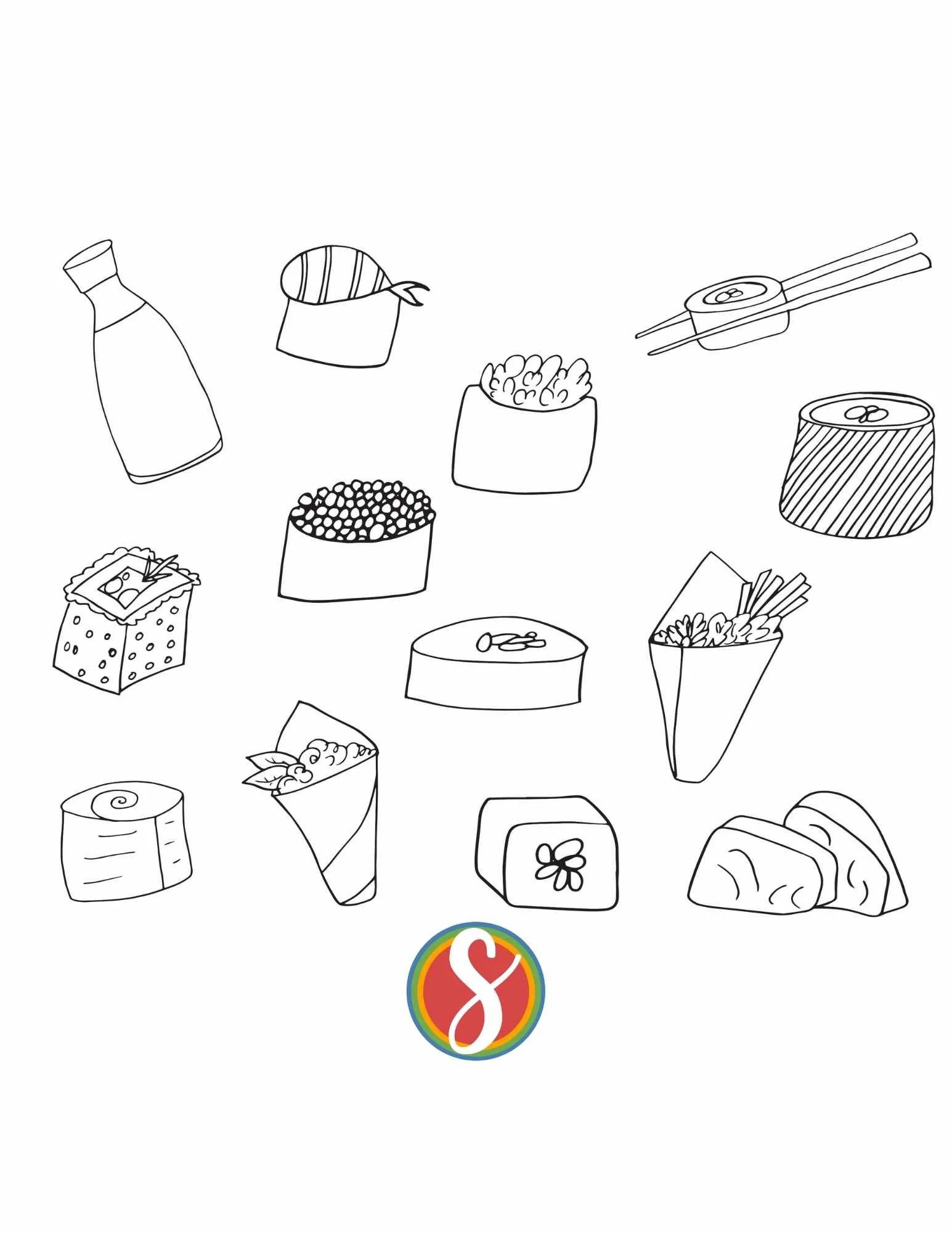 Free Sushi Coloring Pages — Stevie Doodles
