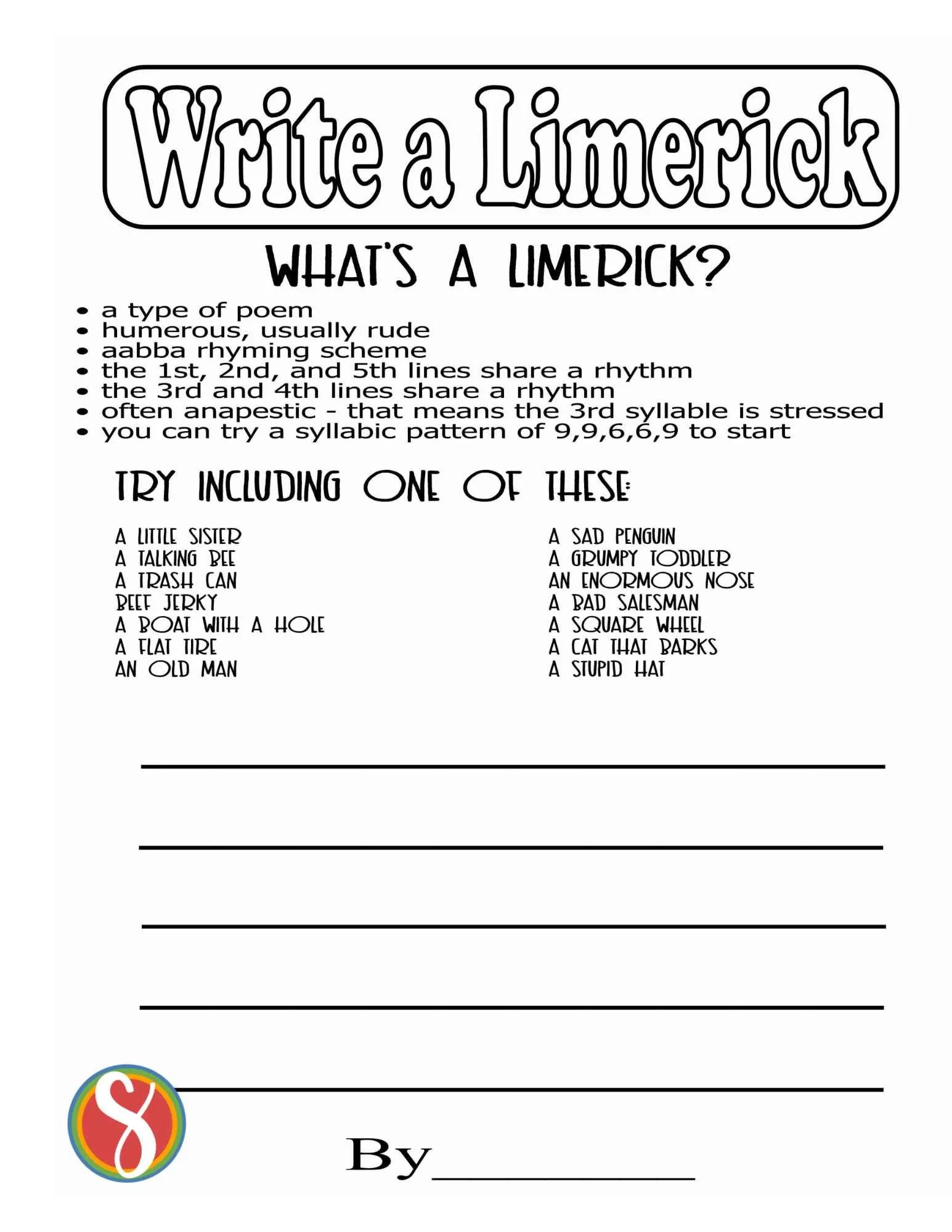 Write A Limerick Printable Stevie Doodles