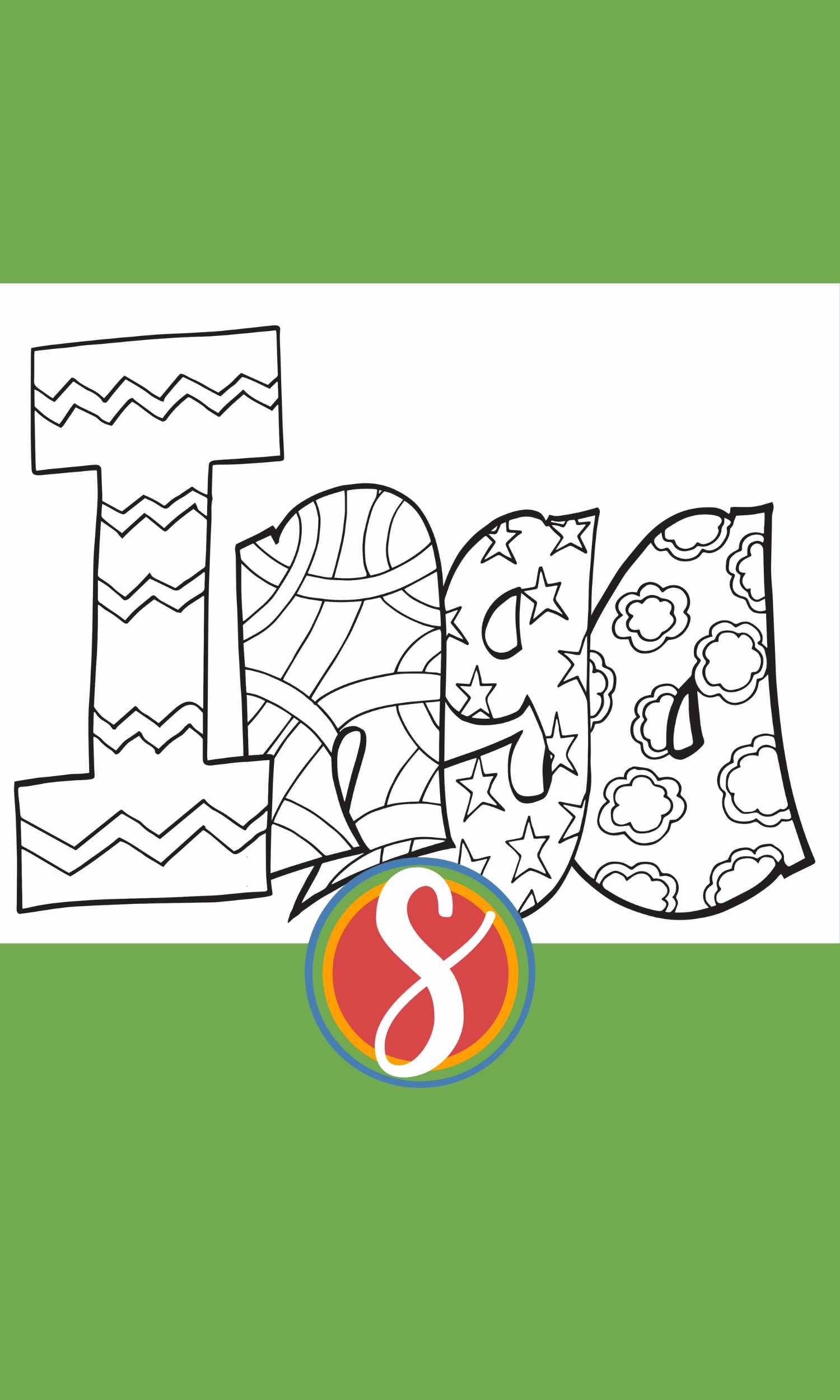 Free "INGA" Name Coloring Page — Stevie Doodles