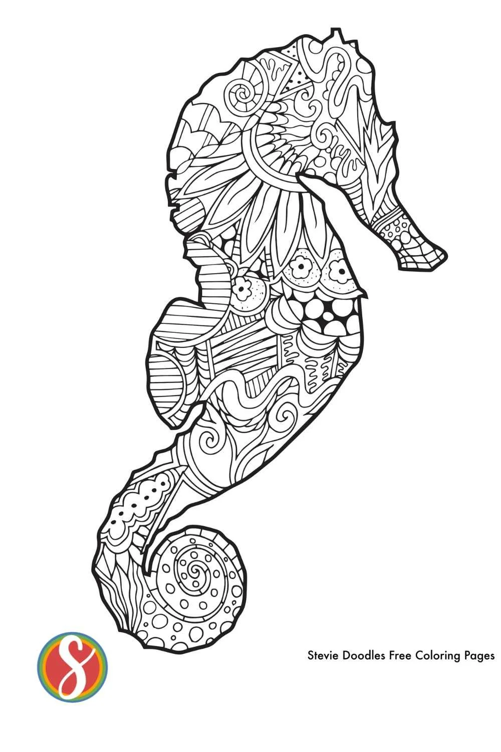Free Seahorse Printable Coloring Page — Stevie Doodles