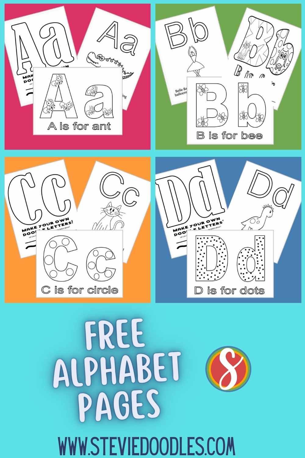 Free Alphabet Coloring Pages For Literacy — Stevie Doodles