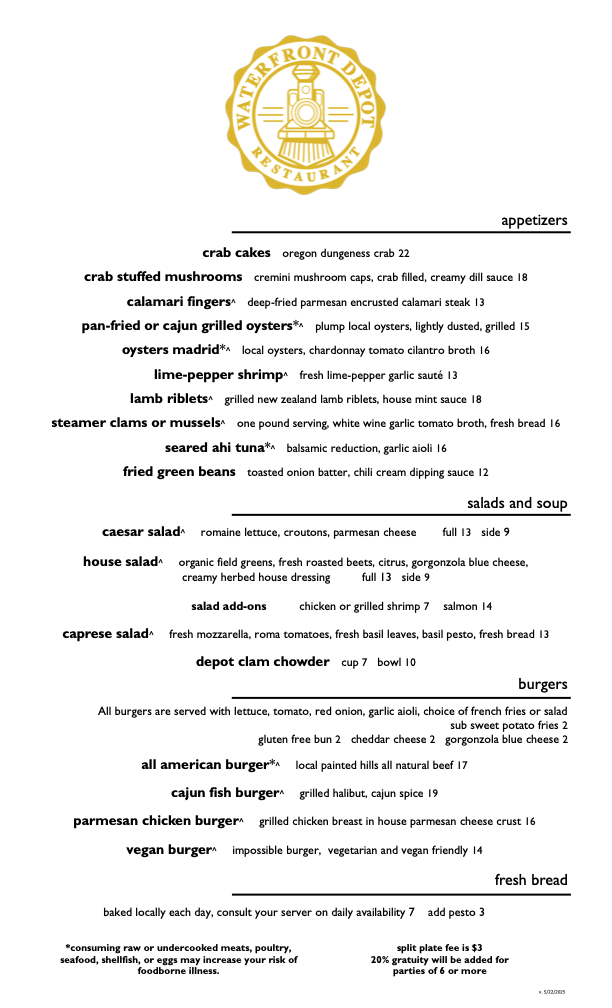 Menu — THE WATERFRONT DEPOT