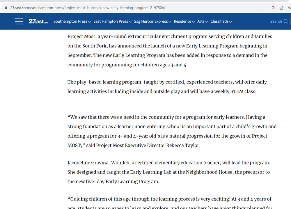 Project MOST Launches New Early Learning Program — Project Most